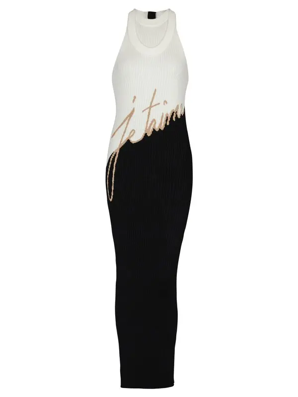 Balmain Long Love Letter Jacquard Knit Dress - Black