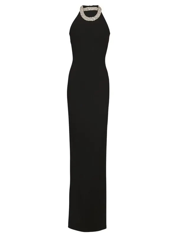 Balmain Halterneck Embroidered Maxi Dress - Black