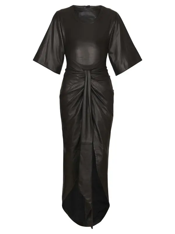 Balmain Knotted Lambskin Leather Maxi Dress - Black