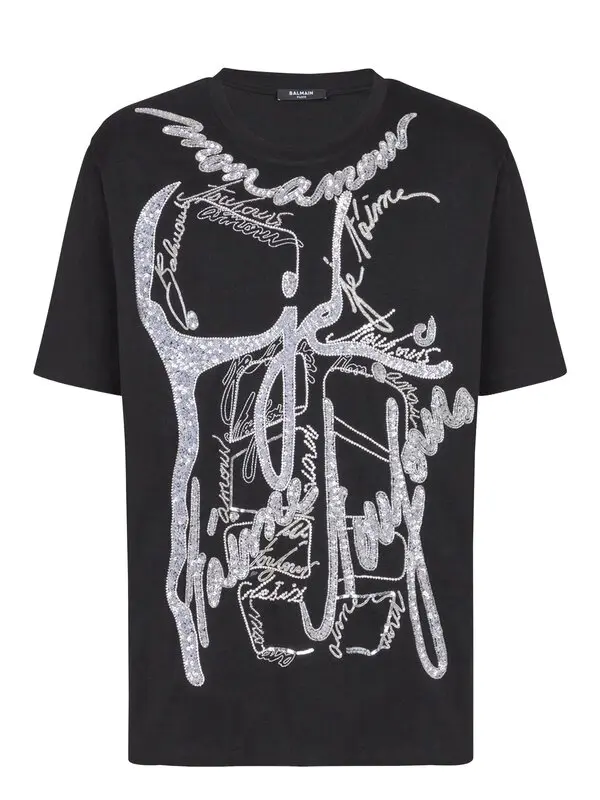 Balmain T-shirt With Torso And "love Letter" Embroidery - Black