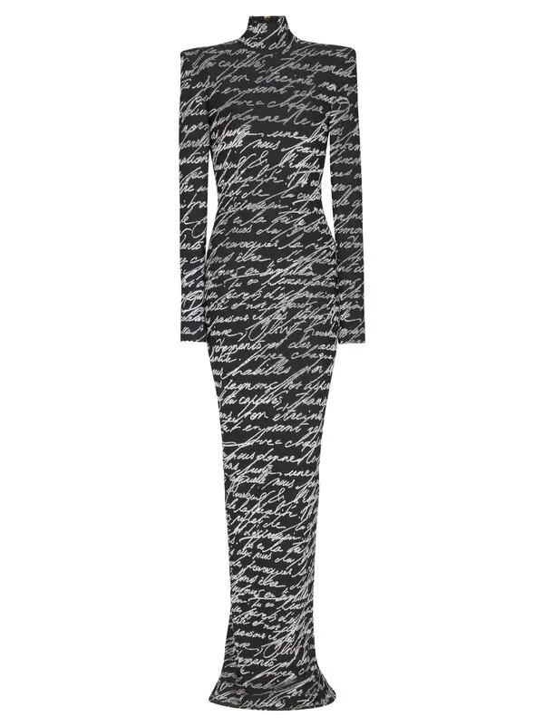 Balmain Long "love Letter" Jacquard Knit Dress - Black