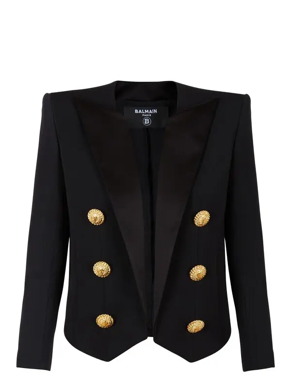 Balmain Cropped Edge-to-edge Jacket With Lion Buttons - Black