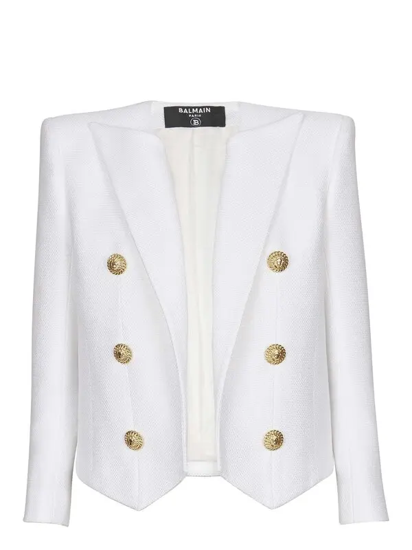Balmain Cropped Jacket With Gold Buttons - White