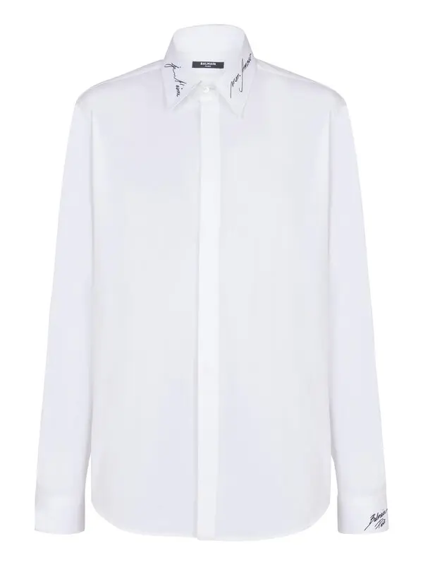Balmain Poplin Shirt With Embroidered Collar - White