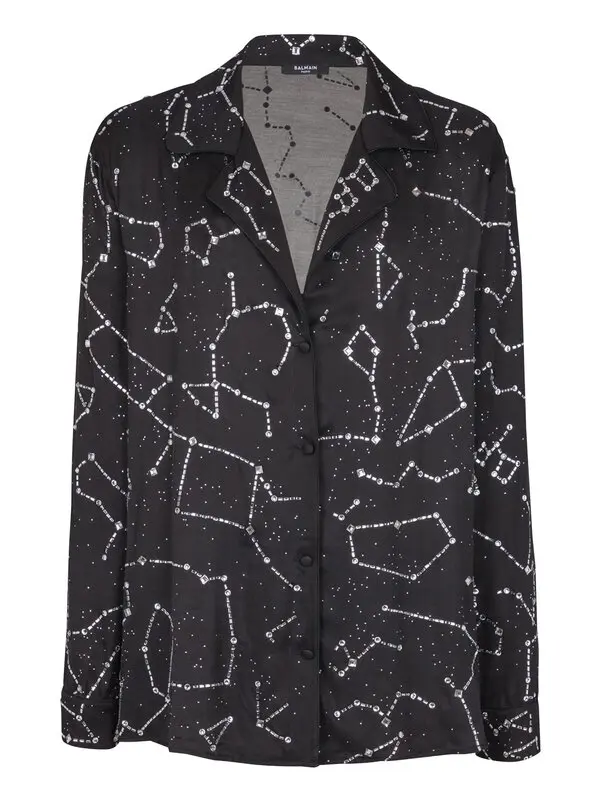 Balmain Pyjama Shirt With Constellation Rhinestones - Silver