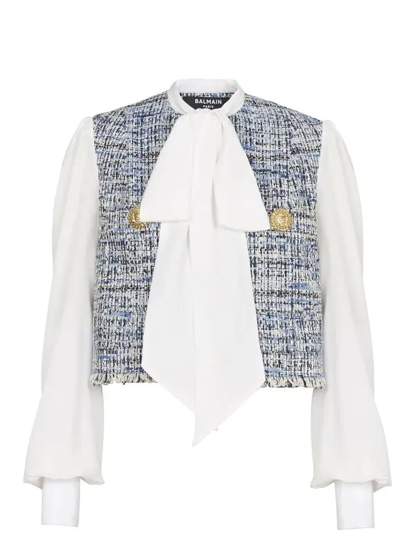 Balmain Tweed Cropped Jacket - Blue