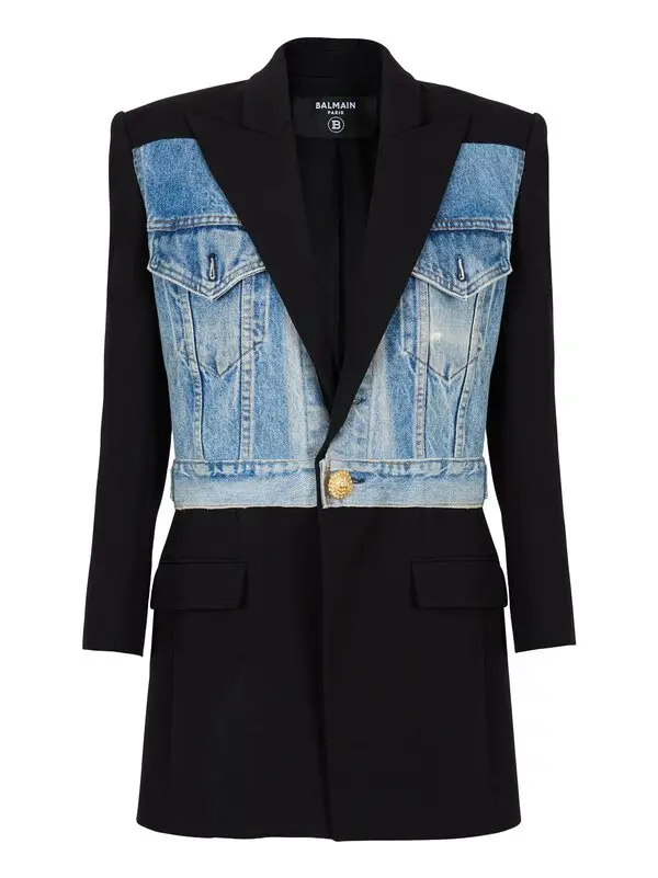 Balmain Bi-material Tailored Jacket - Black