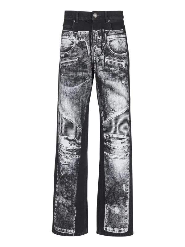 Balmain Loose-fit Jeans With Biker Print - Black