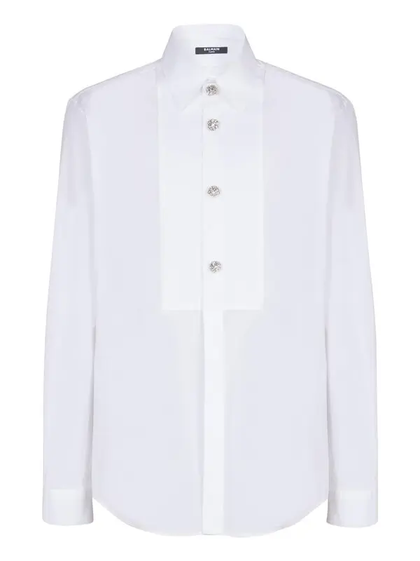 Balmain Tuxedo Embellished Button Poplin Shirt - White