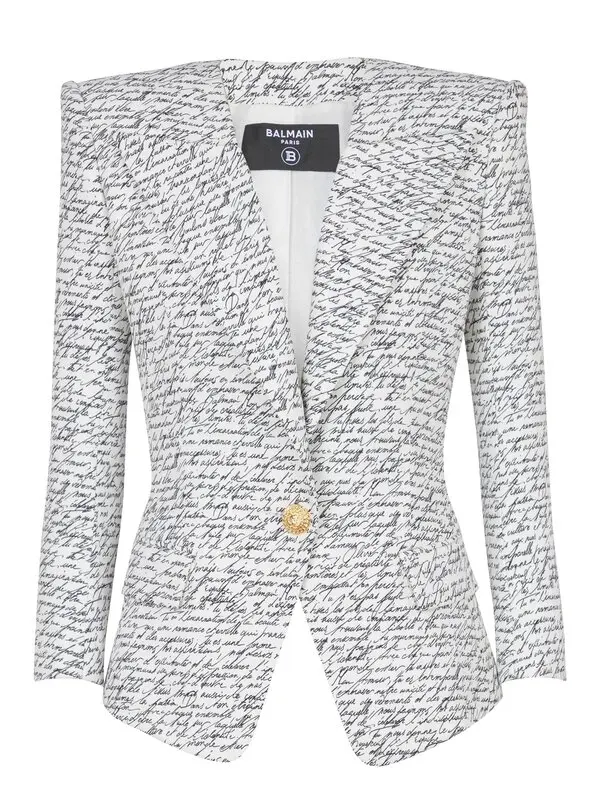 Balmain Love Letter Print One-button Jacket - White