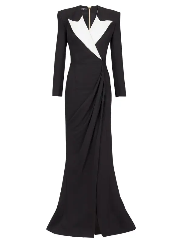 Balmain Structured Crepe Long Dress - Black