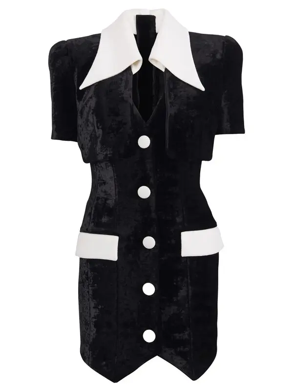 Balmain Short Velvet And Crepe Dress - Black