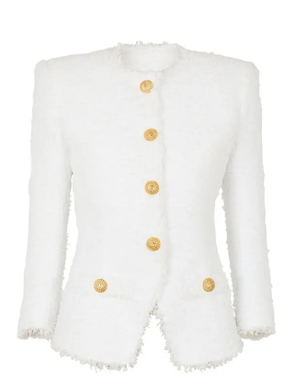 Balmain Fitted Tweed Jacket - White