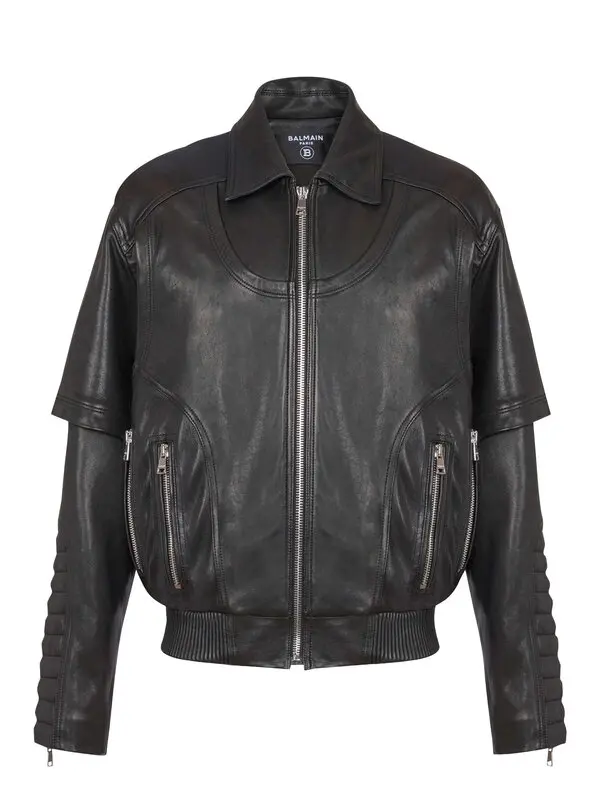 Balmain Leather Double-breasted Jacket - Black