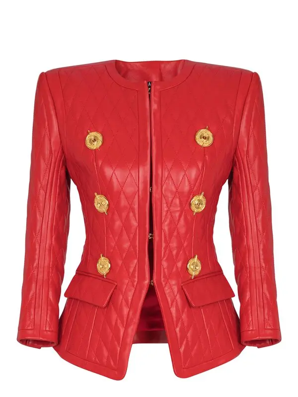 Balmain Quilted Lambskin Jacket - Red
