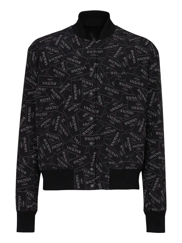 Balmain Printed Label Bomber Jacket - Black
