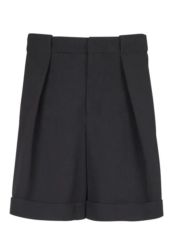 Balmain Pleated Gabardine Shorts - Black