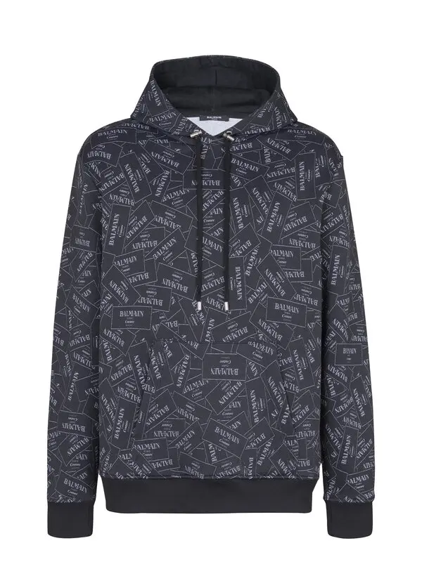 Balmain All-over Label Print Hoodie - Black