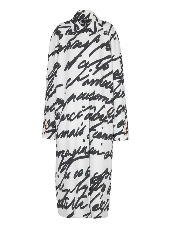 Balmain Long Reversible Coat With Print - White
