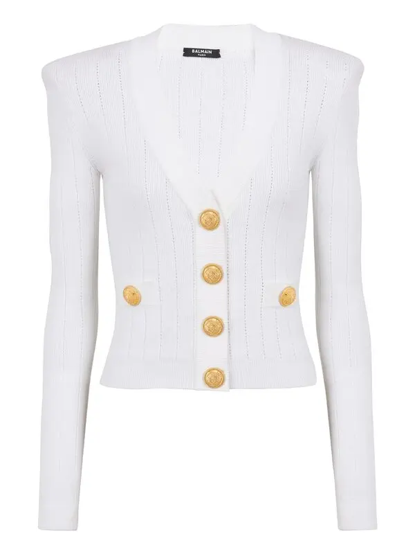 Balmain Cropped Knit Cardigan - White