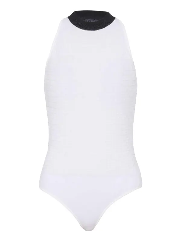 Balmain Monogrammed Knit Bodysuit - White