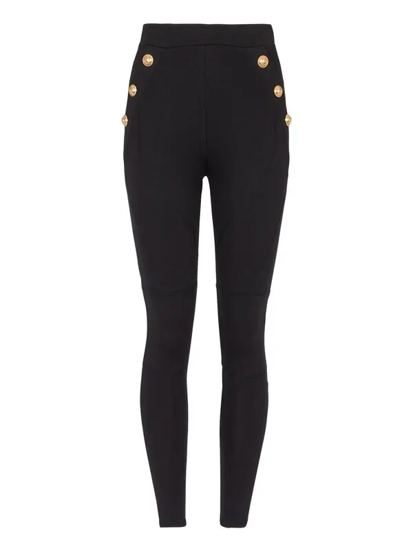 Balmain Jersey Leggings With 6 Buttons - Black