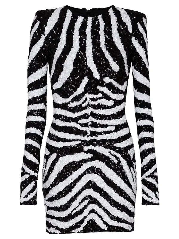 Balmain Sequin Zebra Dress - White