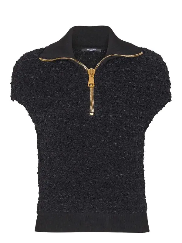 Balmain Tweed Zip-up Top - Black