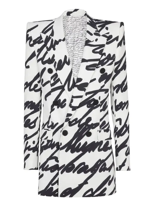 Balmain Crepe Jacket With "love Letter" Print - White