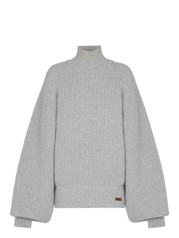 Balmain High-neck Ribbed Wool Jumper - Grey