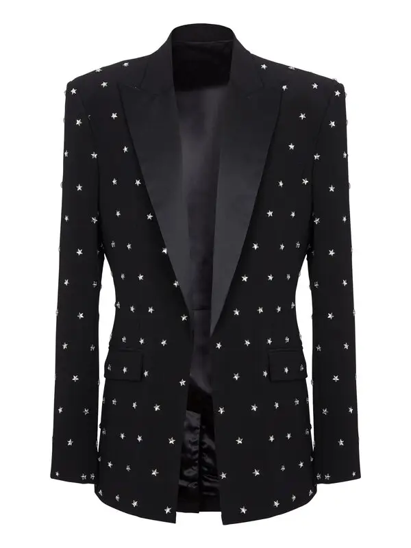 Balmain Stars Crystal-embroidered Crepe Jacket - Black