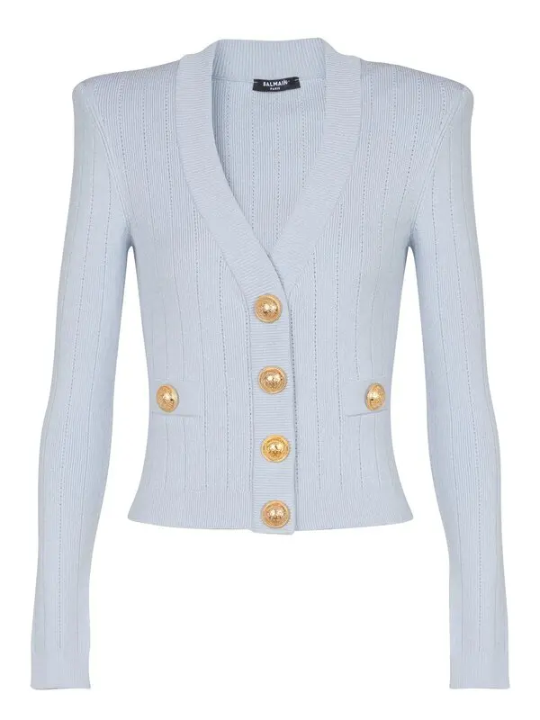Balmain Cropped Knit Cardigan - Blue
