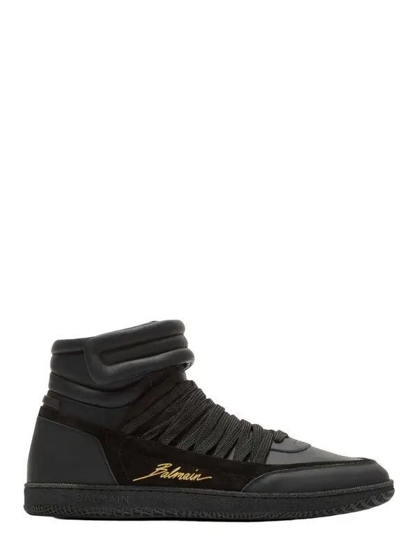 Balmain Leather Swan Mid-top Lace-up Sneakers - Black