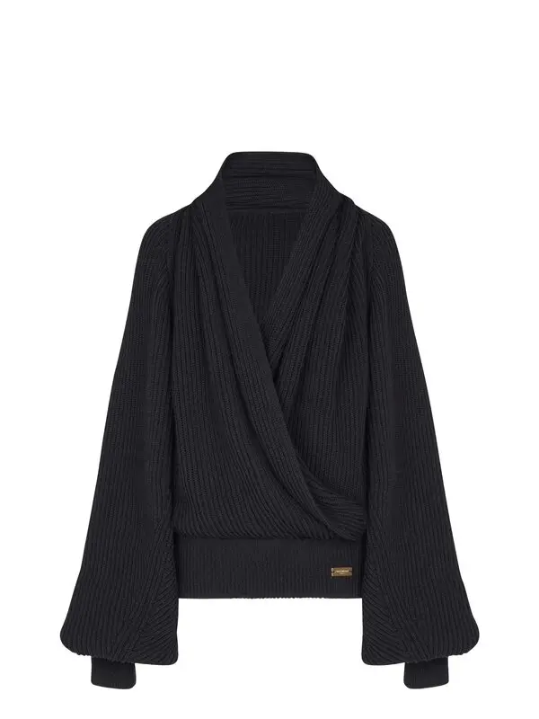 Balmain Oversized Knit Hoodie - Black
