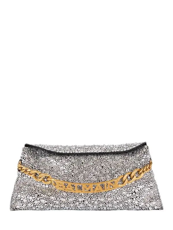 Balmain 1945 Soft Suede And Rhinestone Clutch - Silver