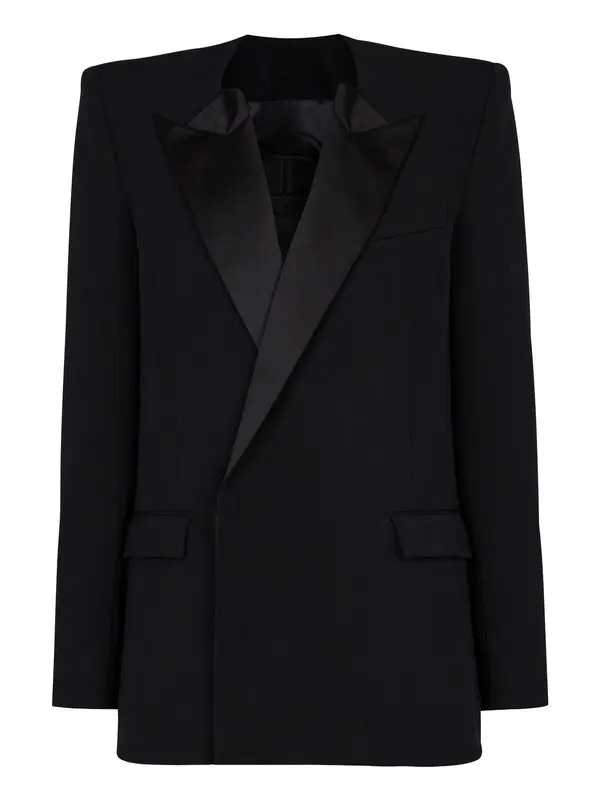 Balmain Grain De Poudre Jacket With Satin Lapels - Black