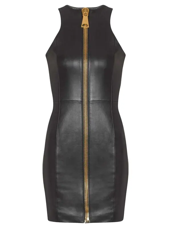 Balmain Short Sleeveless Lambskin Dress - Black