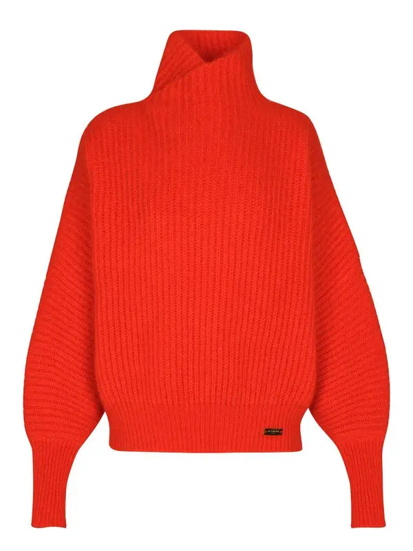 Balmain Mohair Knit Jumper With Asymmetric Collar Detail - Red