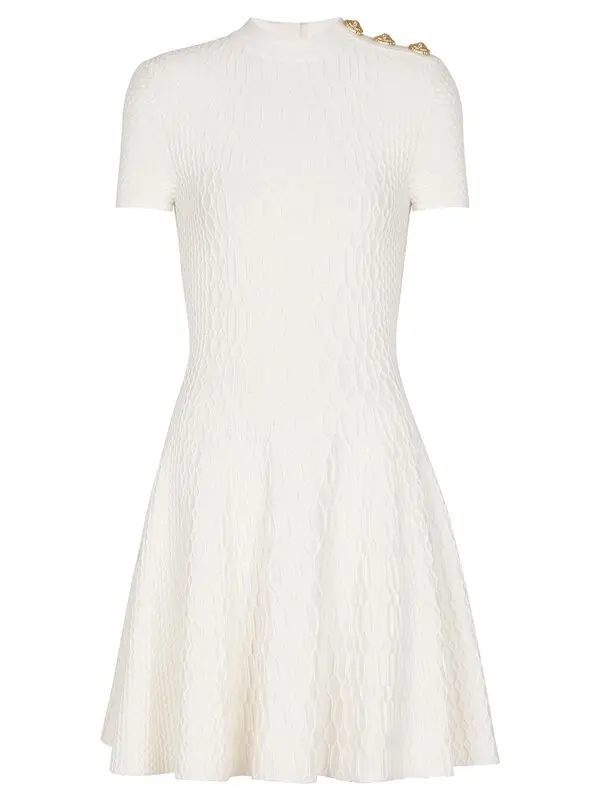 Balmain Flared Crocodile-knit Dress - White