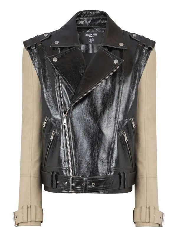 Balmain Leather And Cotton Biker Jacket - Black
