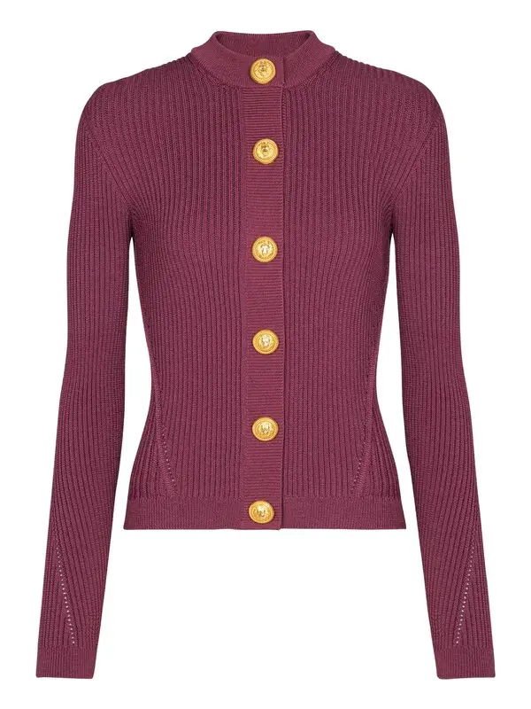 Balmain Fine Knit Cardigan With Lion Head Buttons - Purple