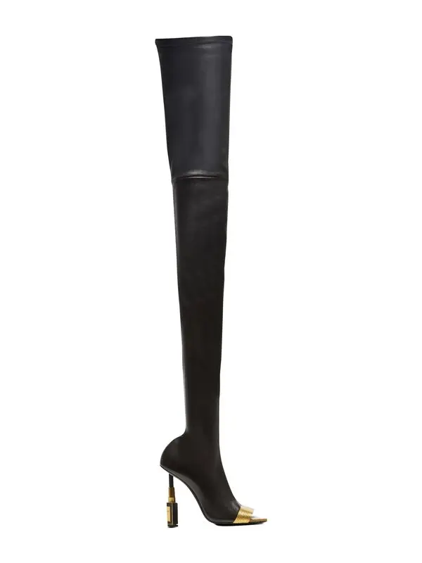 Balmain Lipstick Heel Lambskin Thigh-high Boots - Black