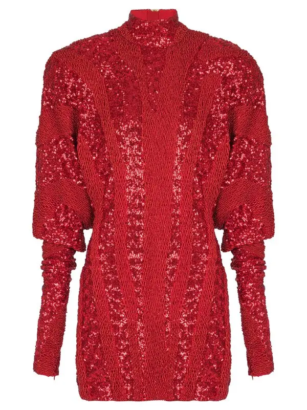Balmain Sequin-embellished Mini Dress - Red