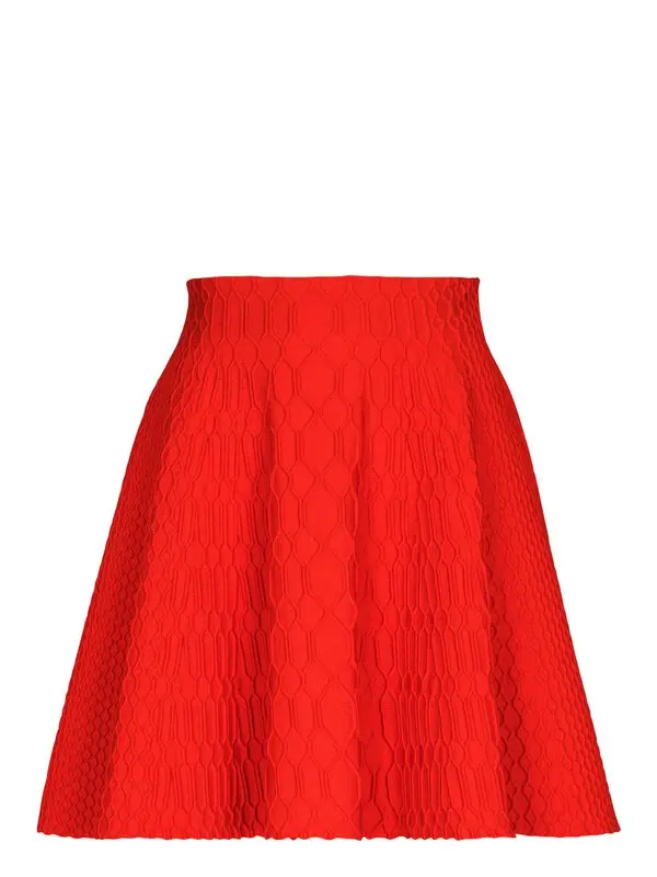 Balmain Flared Crocodile-knit Skirt - Red