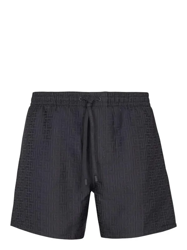 Balmain Monogrammed Swim Shorts - Black