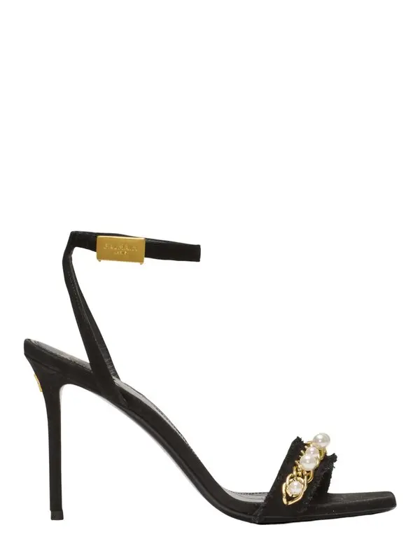 Balmain Pb Suede Sandals With Pearl Trim - Black