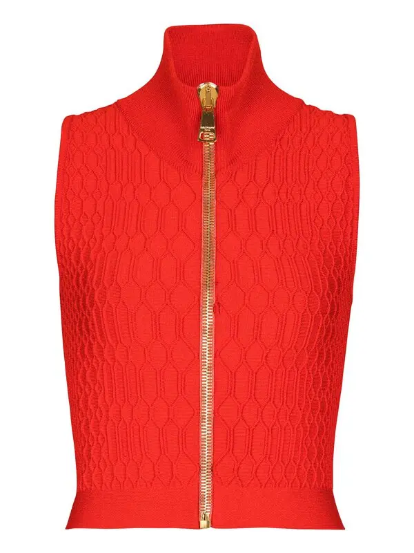 Balmain Sleeveless Crocodile-knit Top - Red