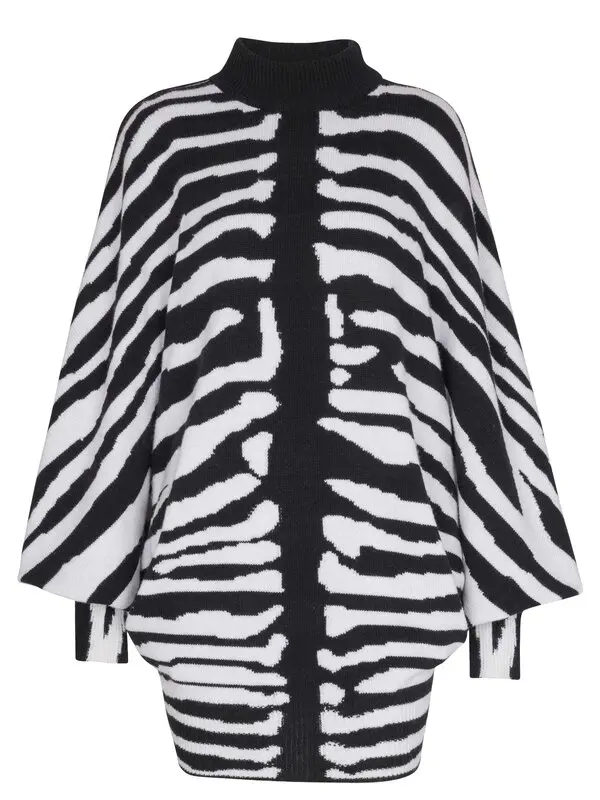 Balmain Knit Dress With Zebra Intarsia - Black