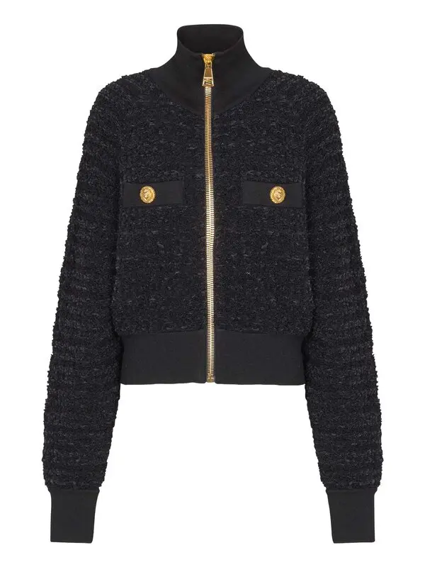 Balmain Tweed Bomber Jacket - Black