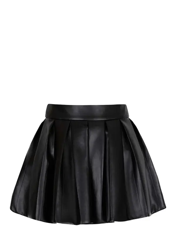Balmain Short Pleated Faux Leather Skirt - Black